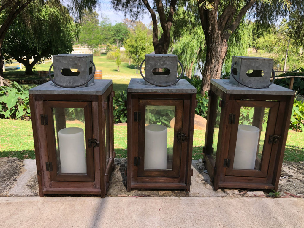 Rustic wooden lanterns - Lukes Barrel Hire Perth